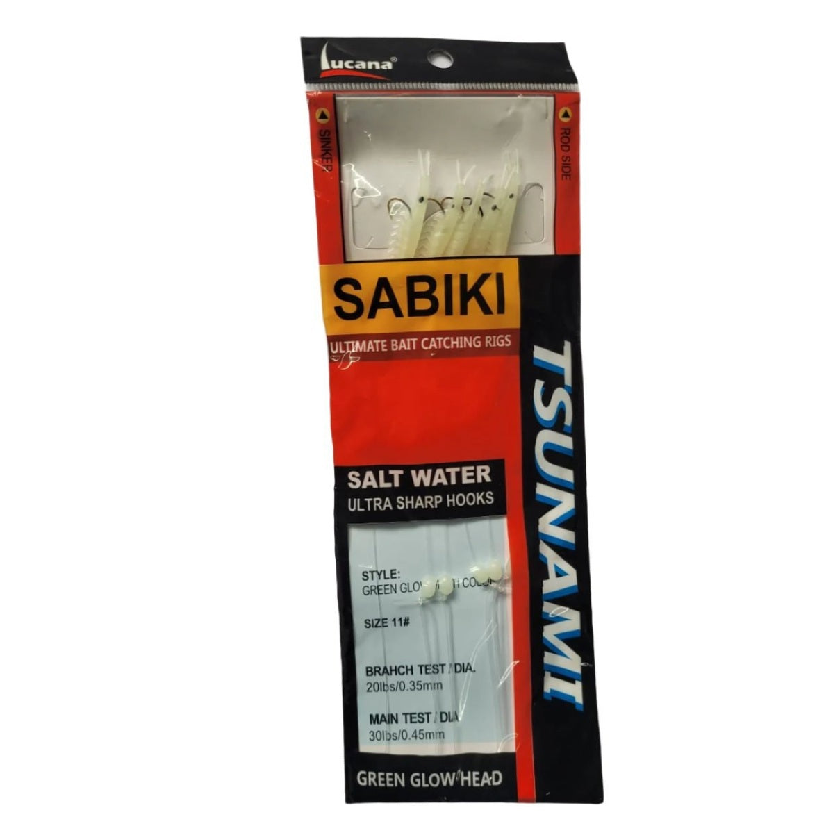 Lucana Tsunami Sabiki Shrimp Saltwater Hook Rigs | Green Glow Head | S ...